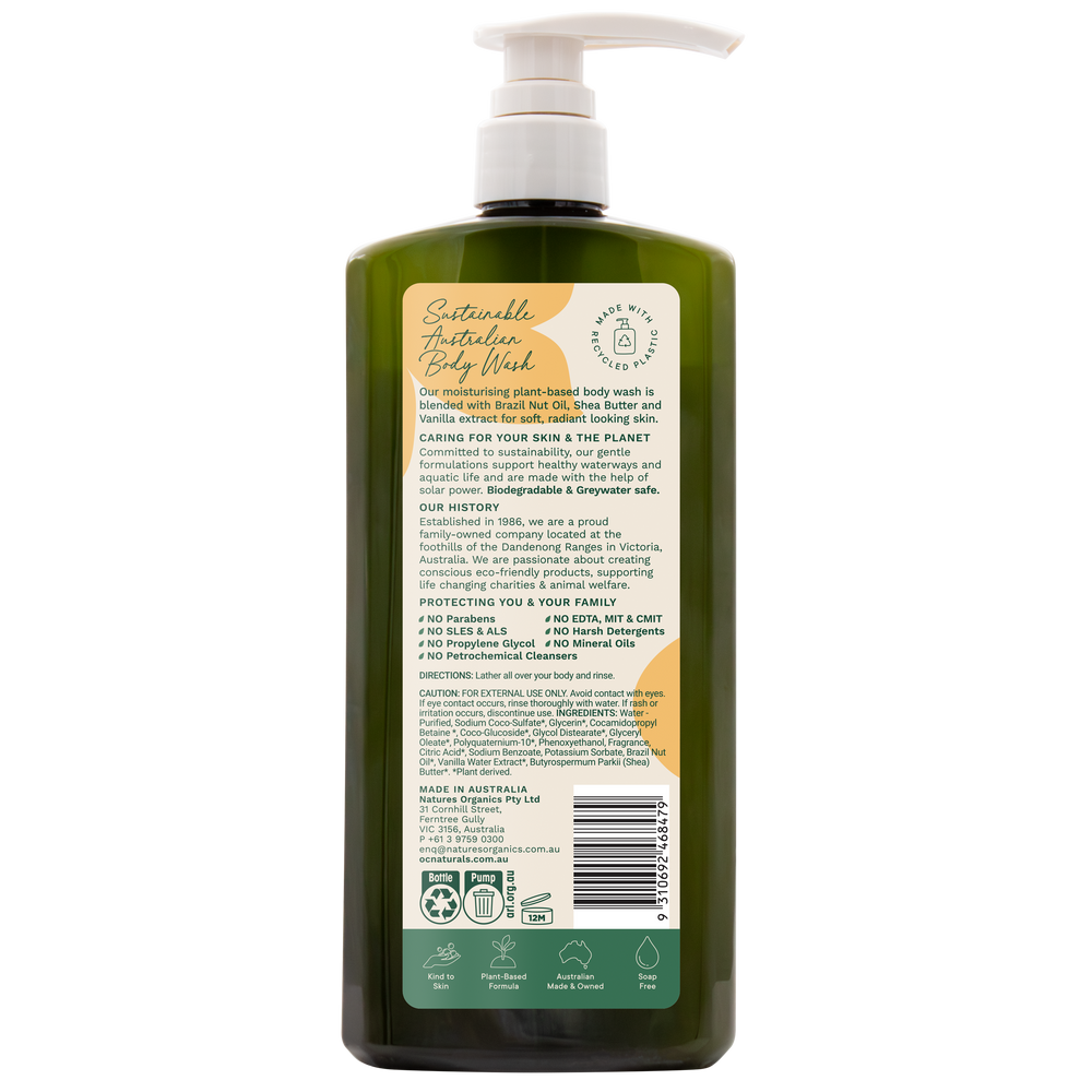 OC Naturals | Moisturising Vanilla Shea Body Wash | Plant-Based Formula